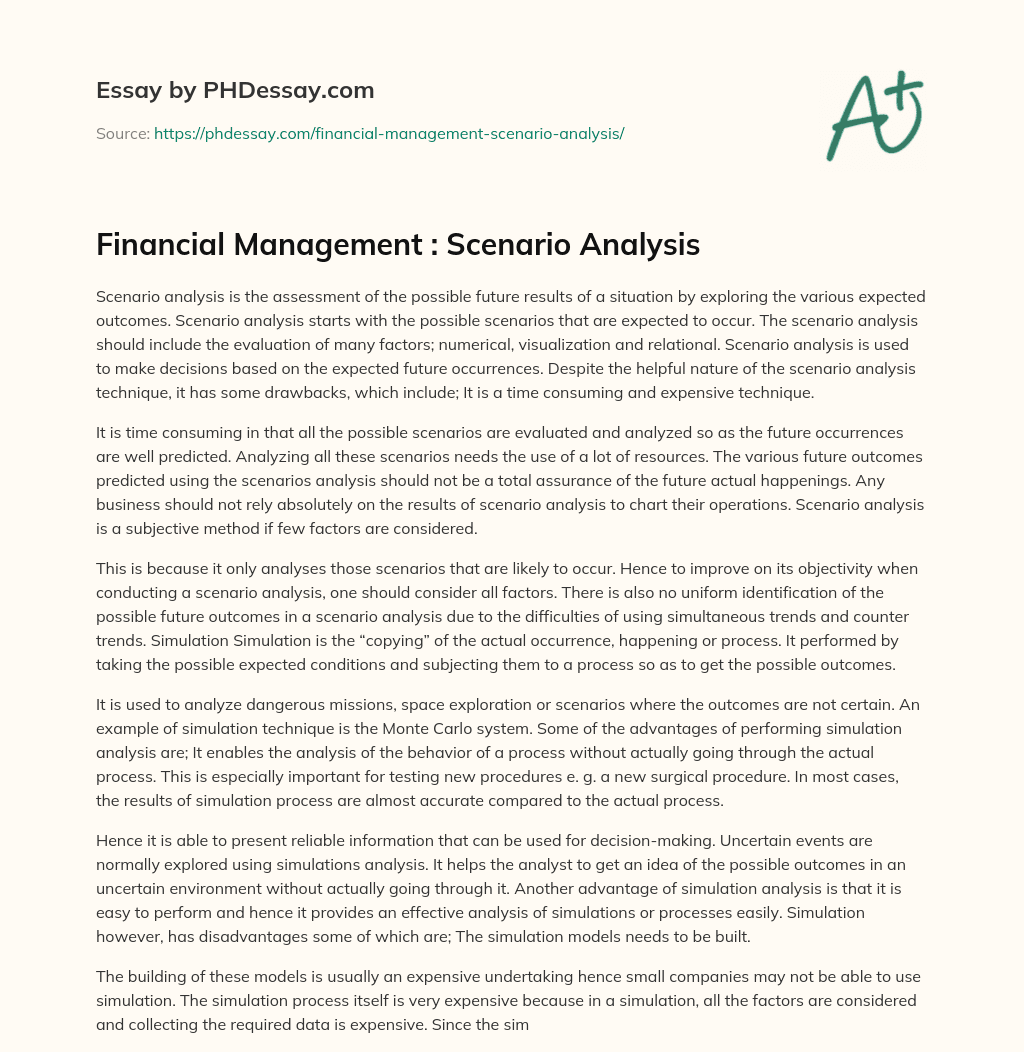 Financial Management : Scenario Analysis - PHDessay.com