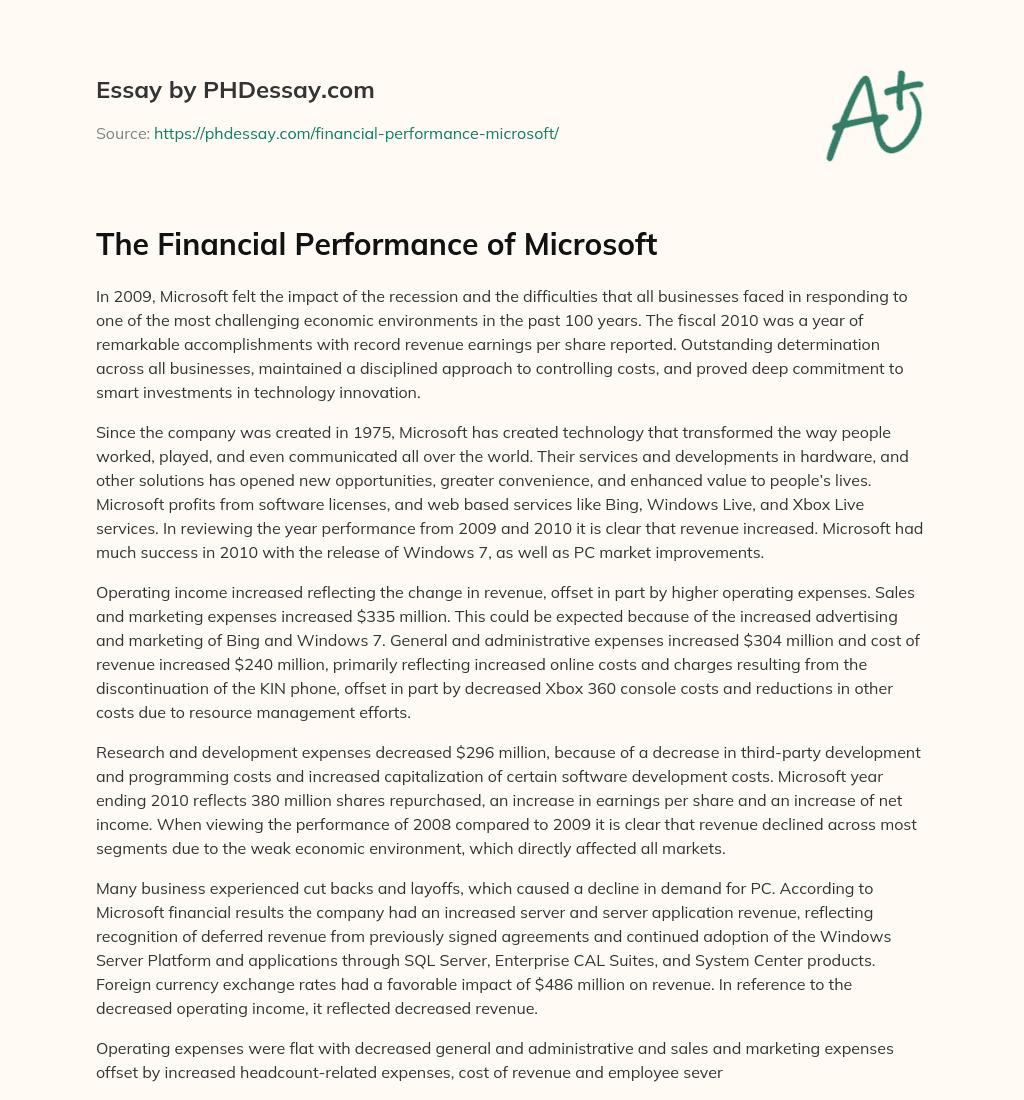 The Financial Performance of Microsoft - PHDessay.com