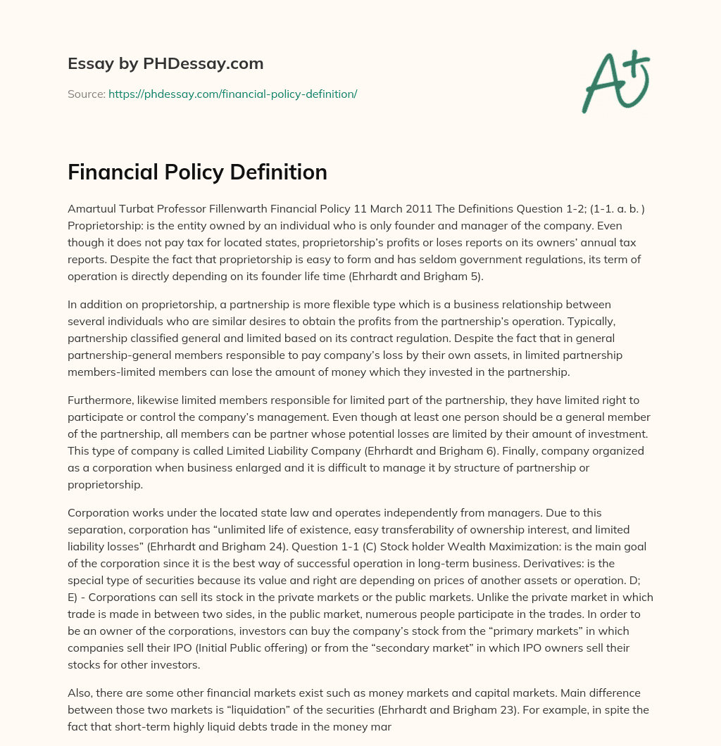 Financial Policy Definition - PHDessay.com