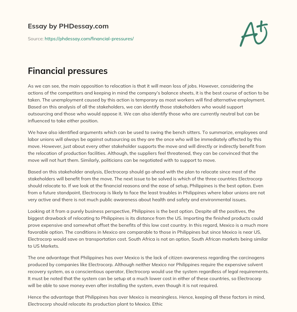 Financial pressures - PHDessay.com