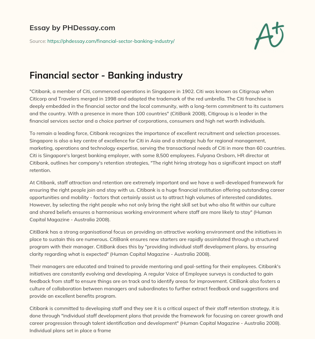 Financial sector - Banking industry - PHDessay.com