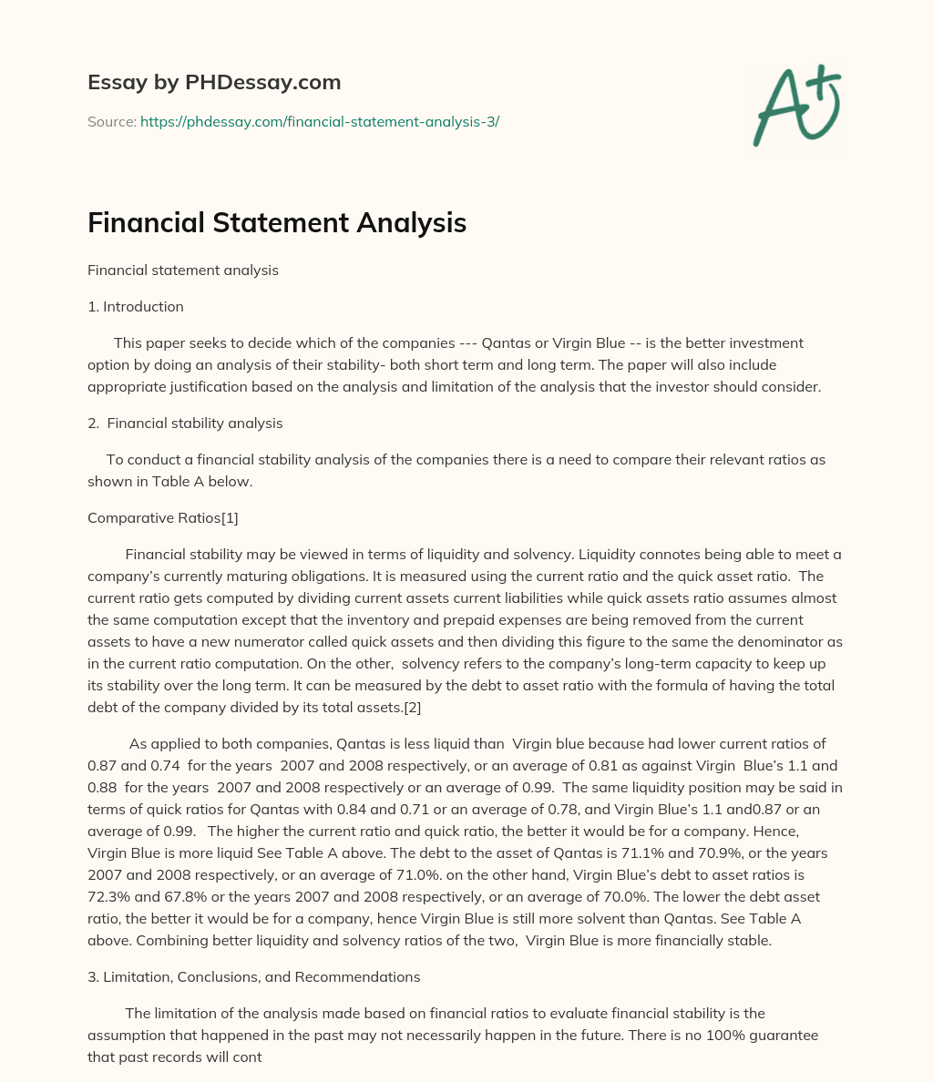 Financial Statement Analysis - PHDessay.com