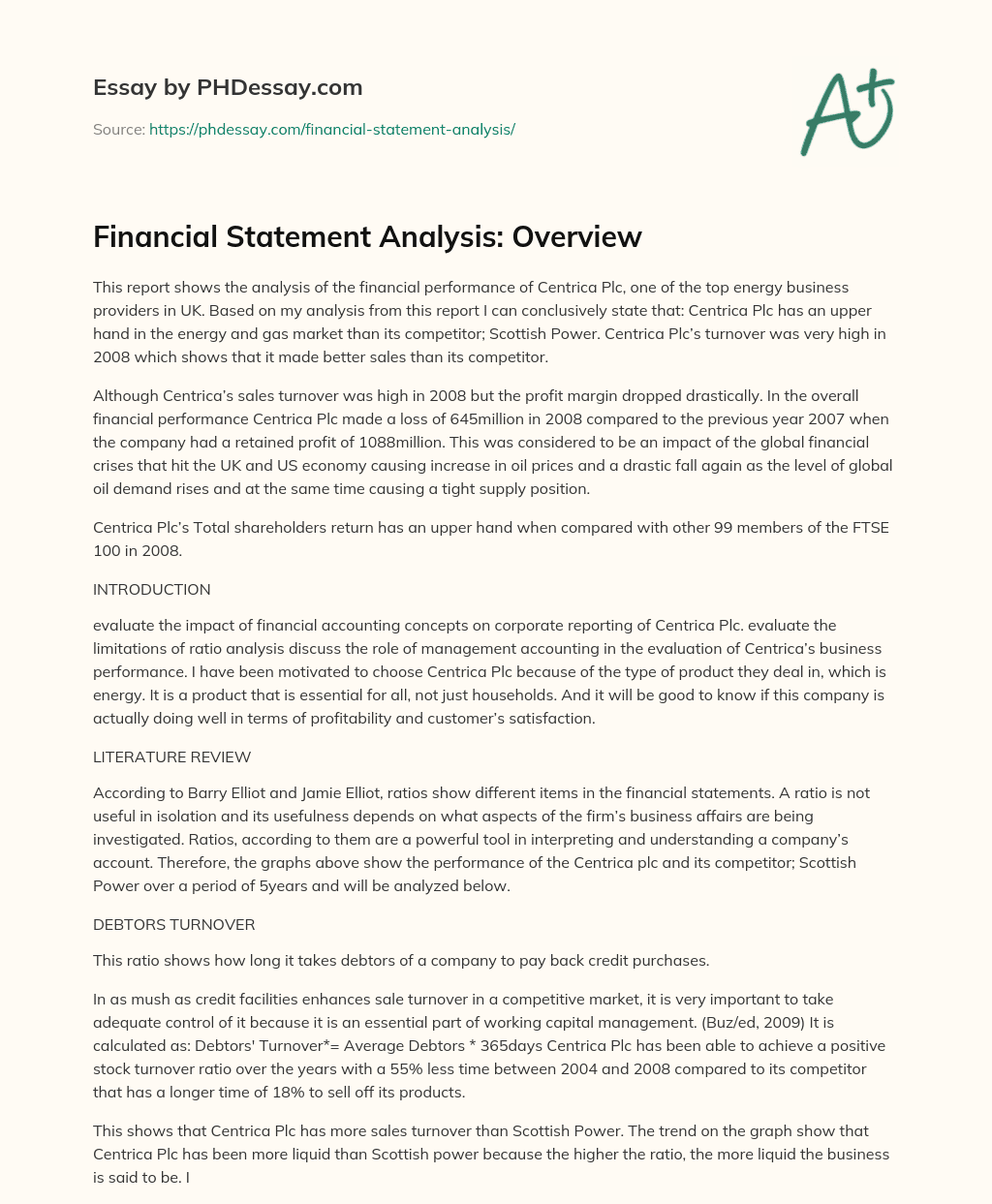 Financial Statement Analysis: Overview - PHDessay.com