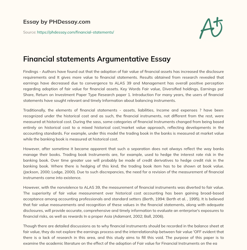 Financial statements Argumentative Essay - PHDessay.com