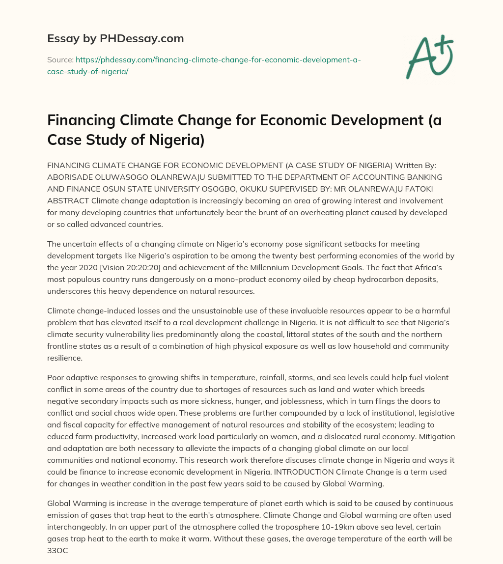 Financing Climate Change for Economic Development (a Case Study of Nigeria) - PHDessay.com