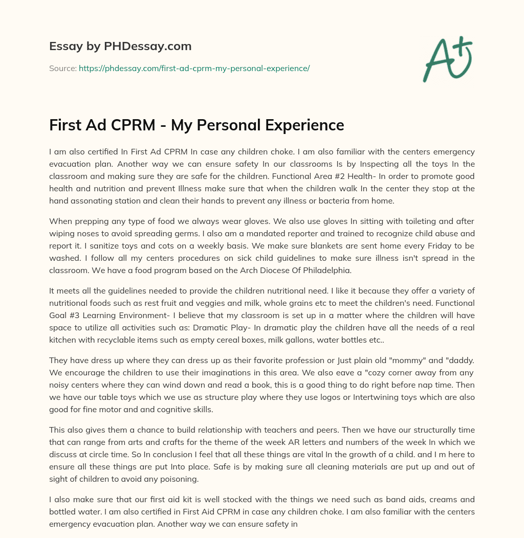 First Ad CPRM - My Personal Experience - PHDessay.com