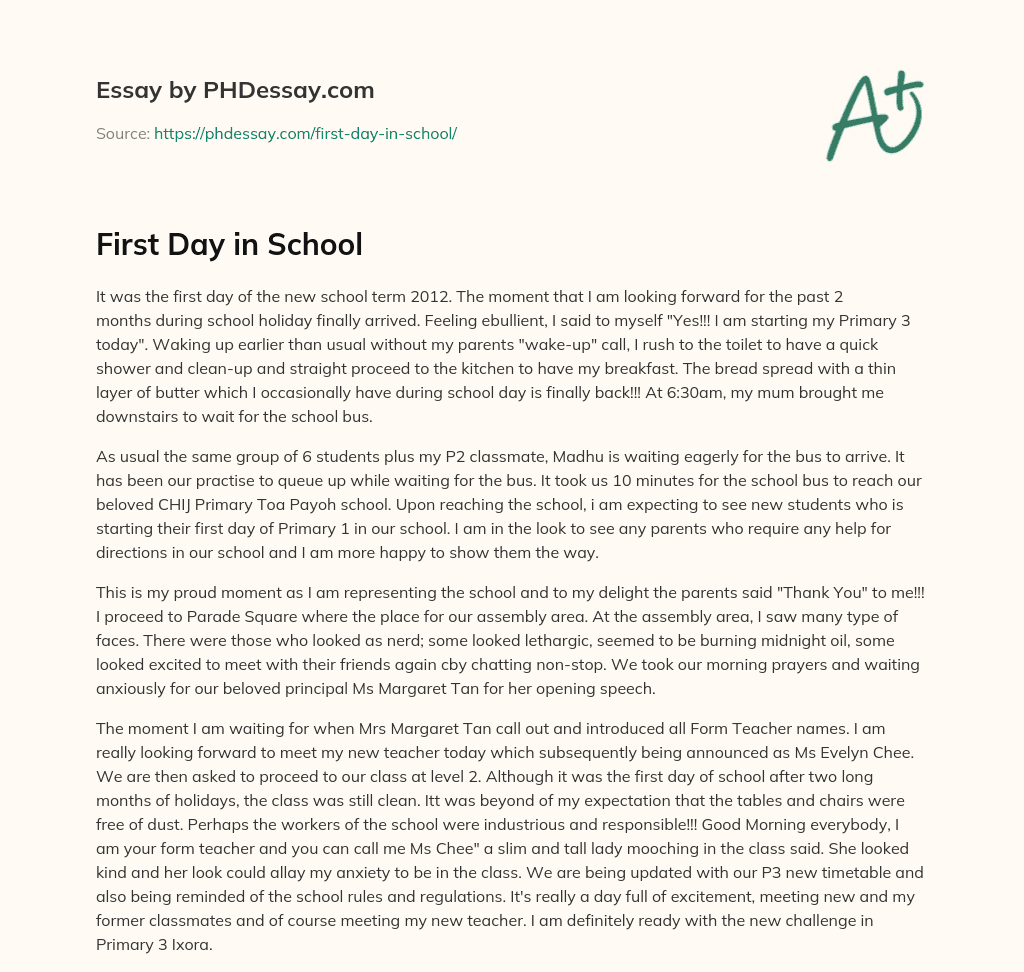 First Day in School (500 Words) - PHDessay.com
