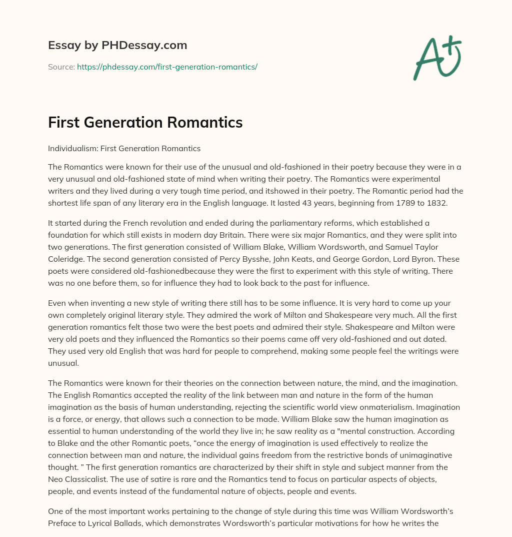First Generation Romantics - PHDessay.com