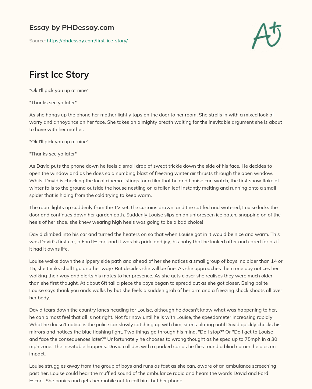 First Ice Story - PHDessay.com