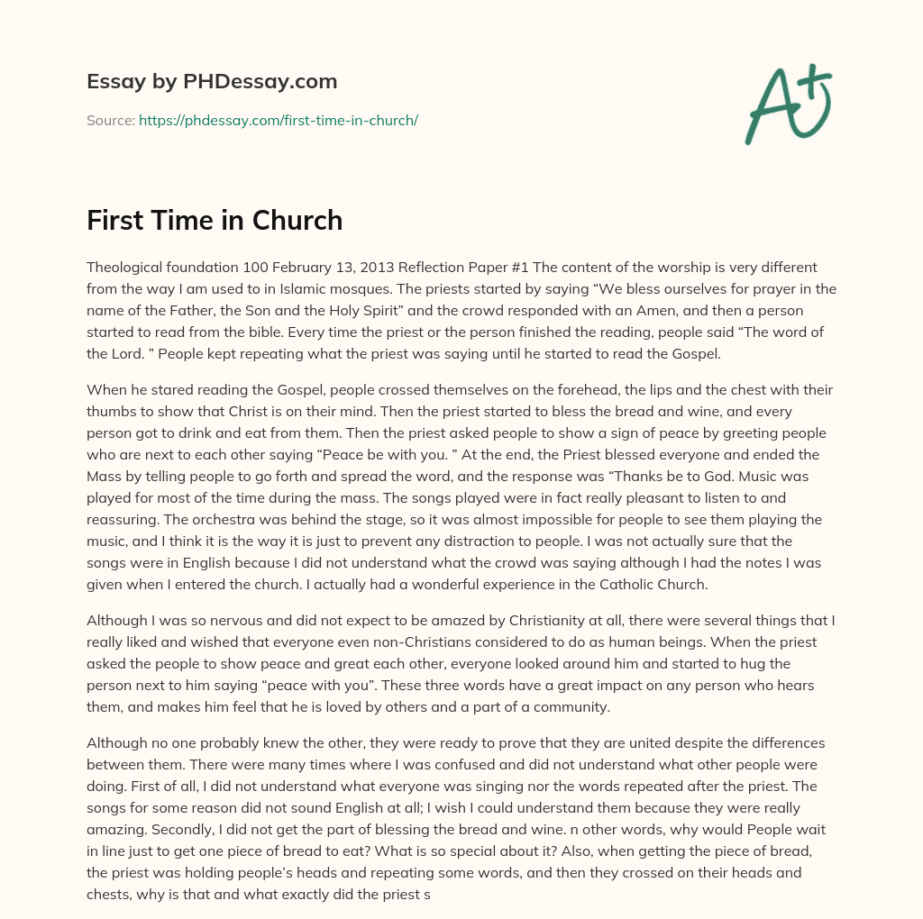 First Time in Church - PHDessay.com