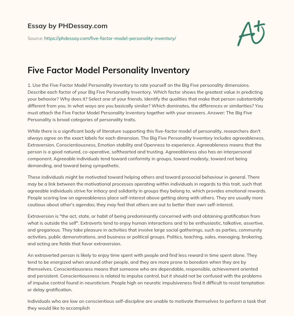 Five Factor Model Personality Inventory - PHDessay.com