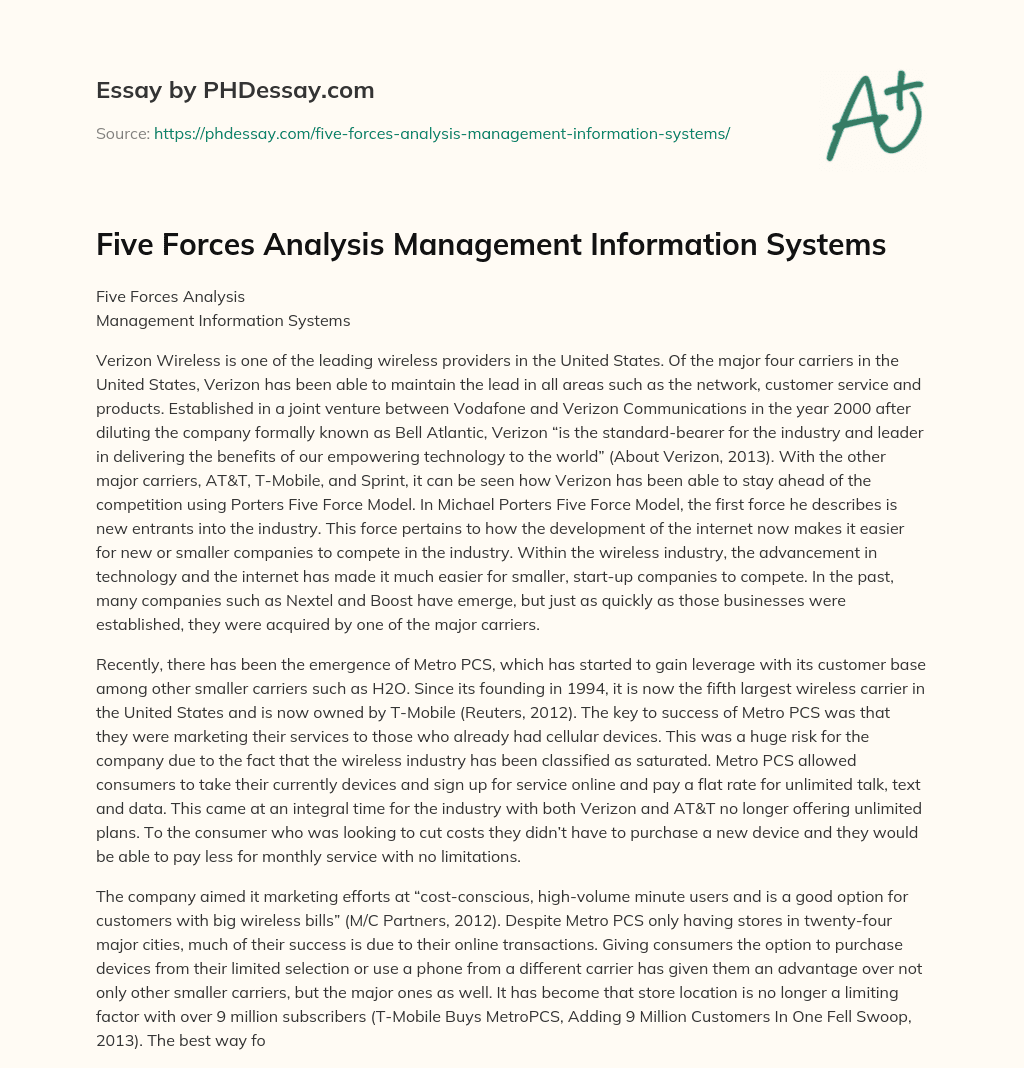 Five Forces Analysis Management Information Systems - PHDessay.com