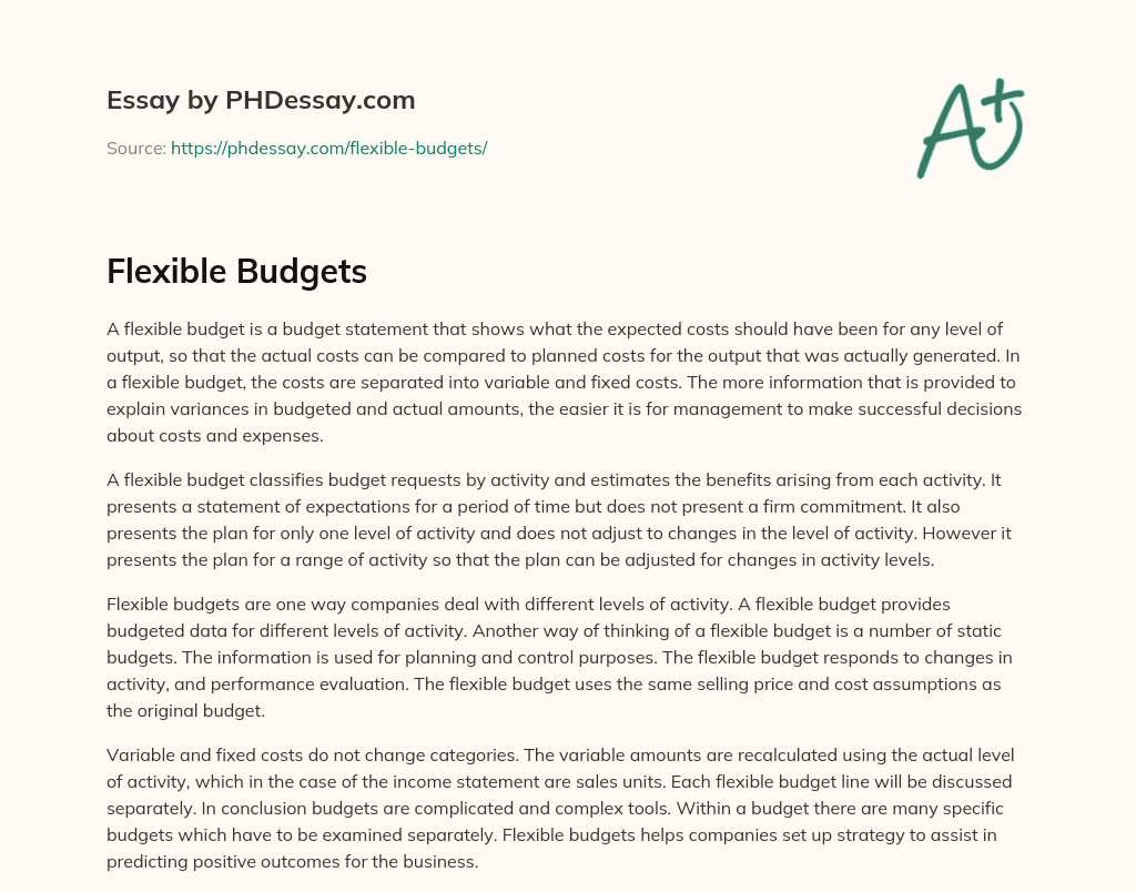 Flexible Budgets (300 Words) - PHDessay.com