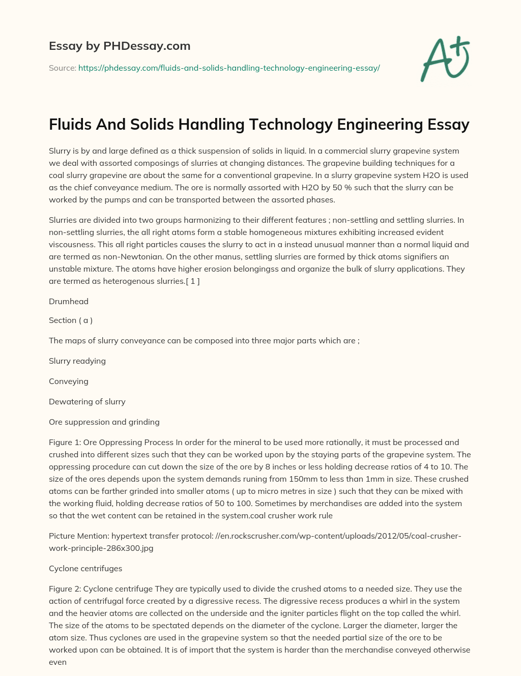 Fluids And Solids Handling Technology Engineering Essay - PHDessay.com