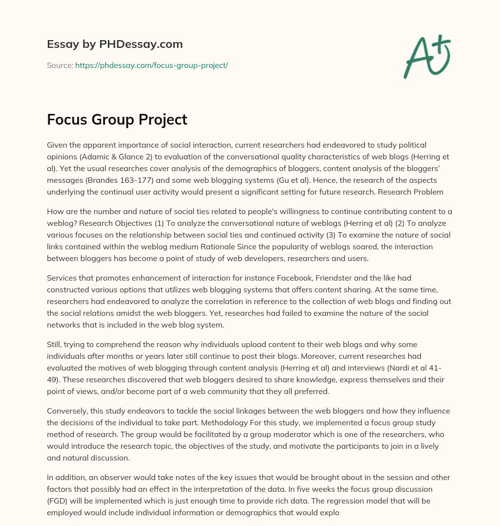 Focus Group Project - PHDessay.com