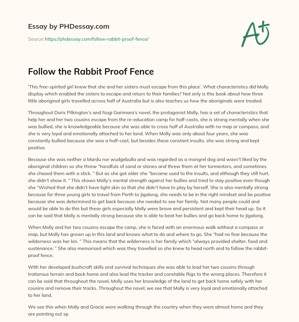 Follow The Rabbit Proof Fence Essay Example - PHDessay.com