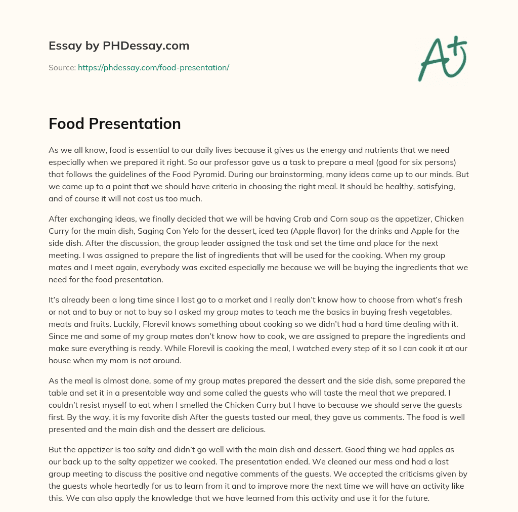 Food Presentation (500 Words) - PHDessay.com