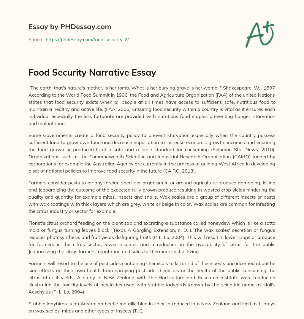 Food Security Narrative Essay PHDessay