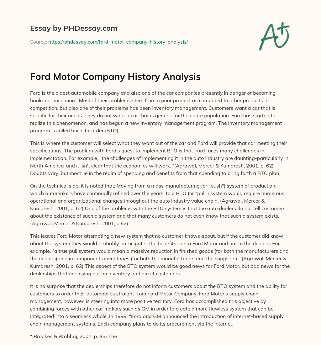 Ford Motor Company History Analysis - PHDessay.com