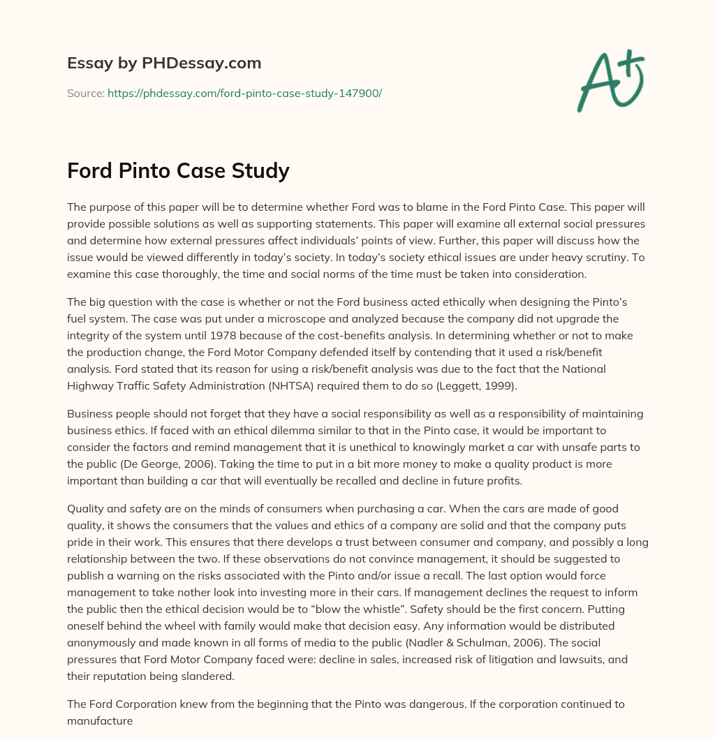 Ford Pinto Case Study - PHDessay.com