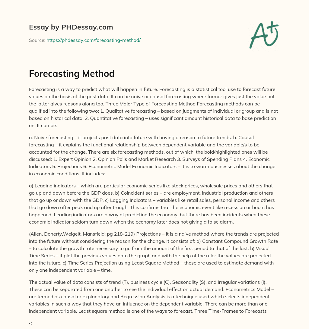 Forecasting Method - PHDessay.com