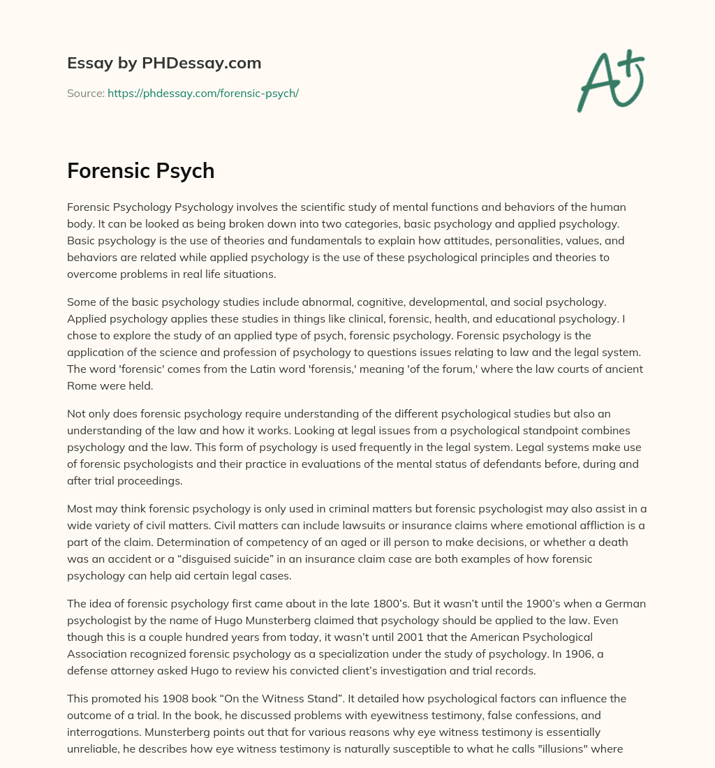 Forensic Psych - PHDessay.com
