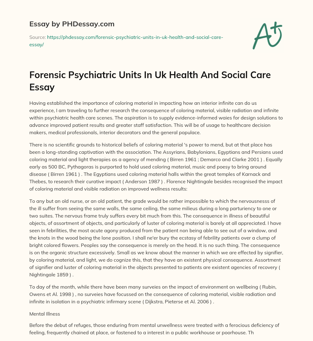 Forensic Psychiatric Units In Uk Health And Social Care Essay ...