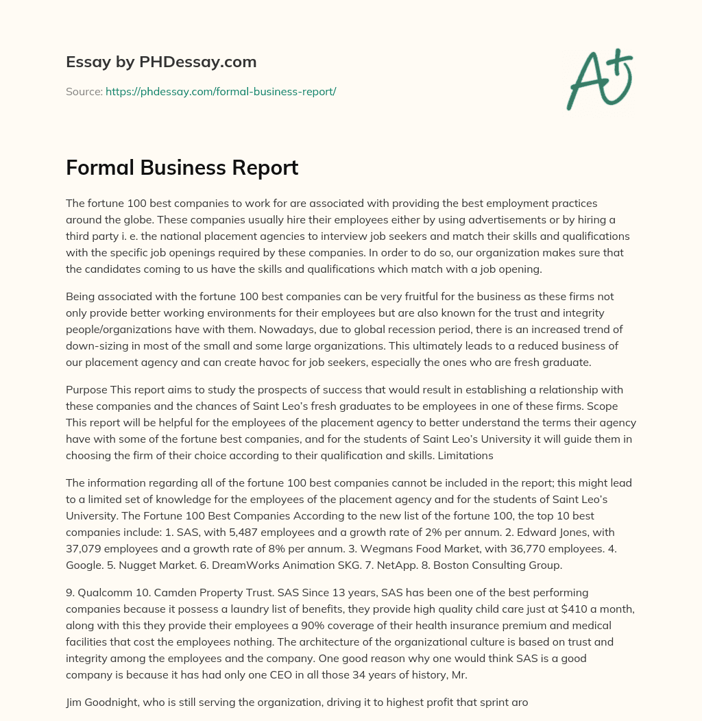 Formal Business Report - PHDessay.com