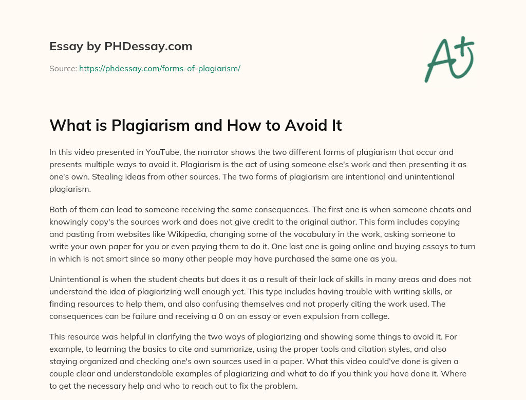 What Is Plagiarism And How To Avoid It Essay Example (300 Words ...