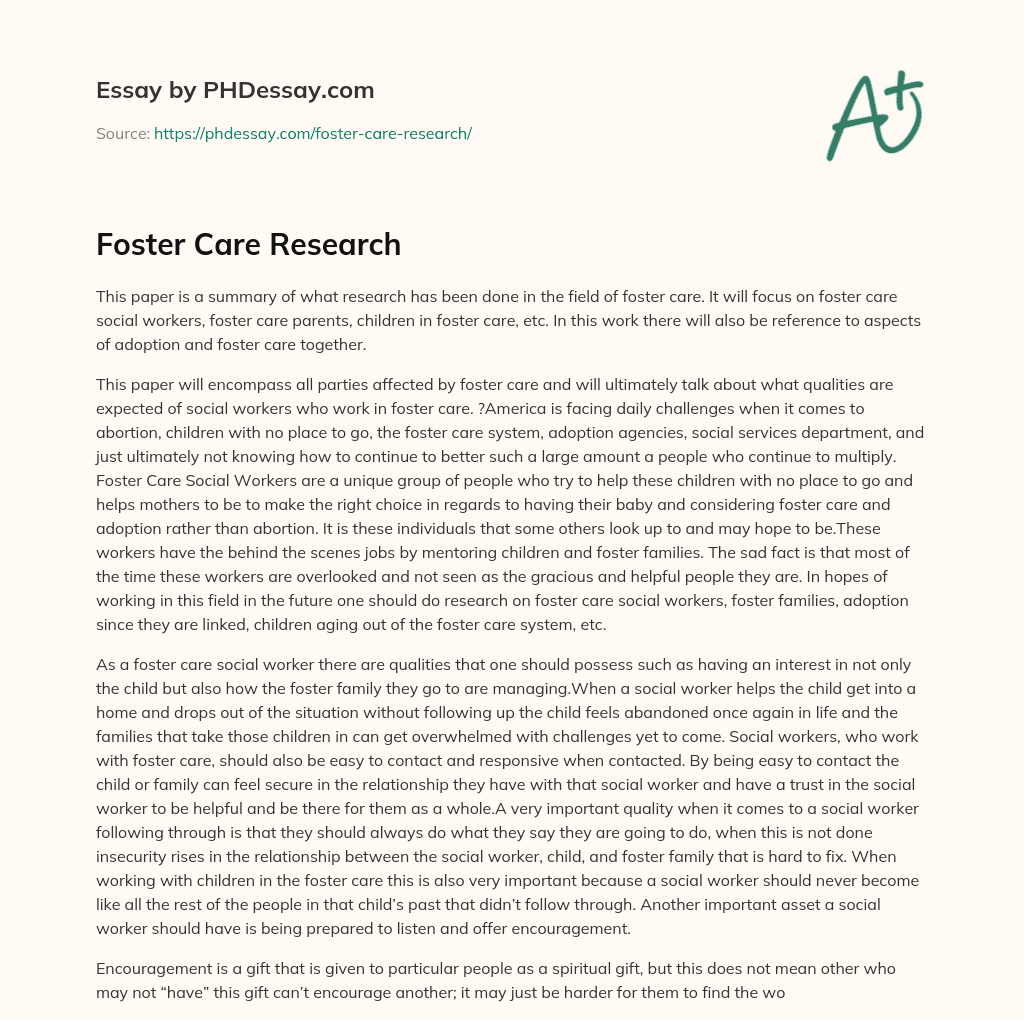 Foster Care Research - PHDessay.com