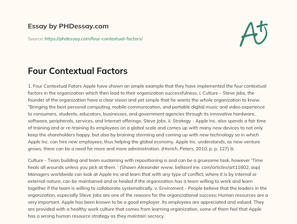 Four Contextual Factors (300 Words) - PHDessay.com