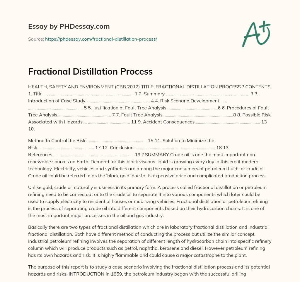 Fractional Distillation Process - PHDessay.com