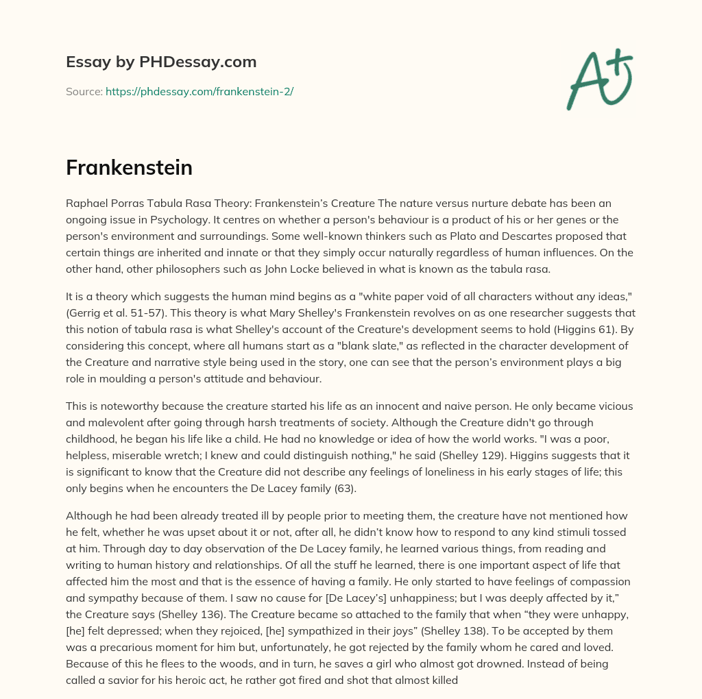Frankenstein - PHDessay.com