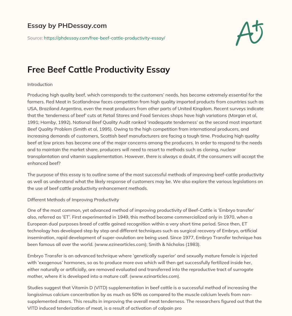 Free Beef Cattle Productivity Essay - PHDessay.com