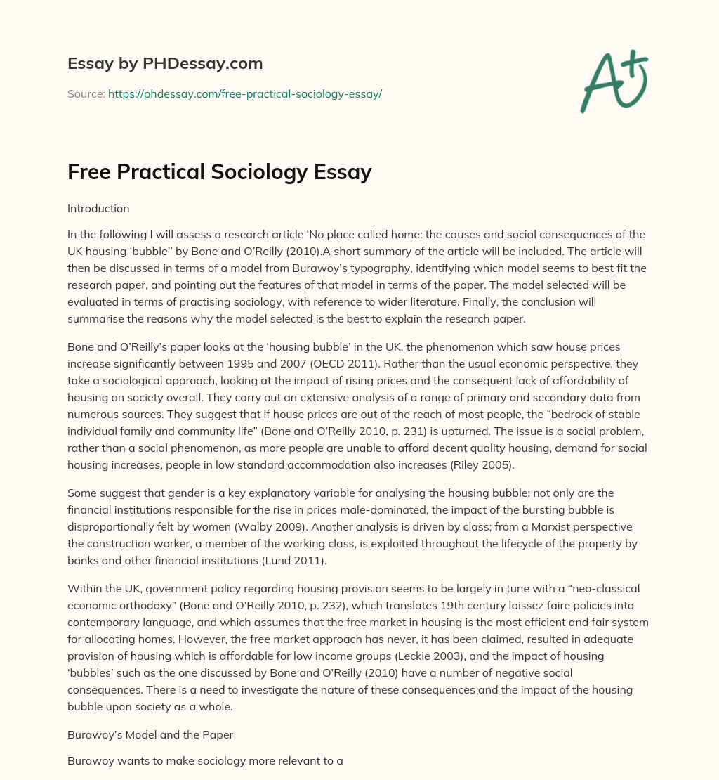 Free Practical Sociology Essay - PHDessay.com