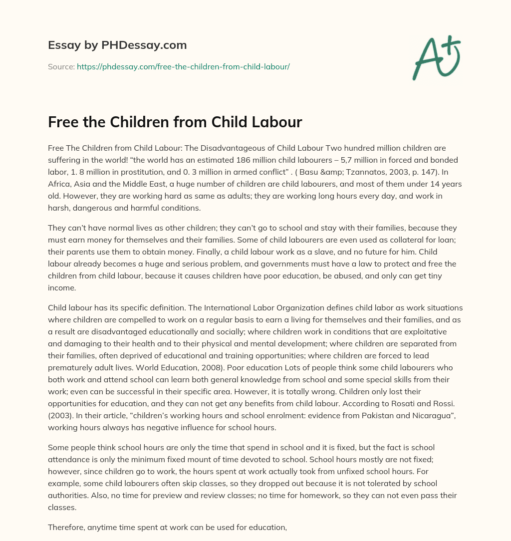 Free the Children from Child Labour - PHDessay.com