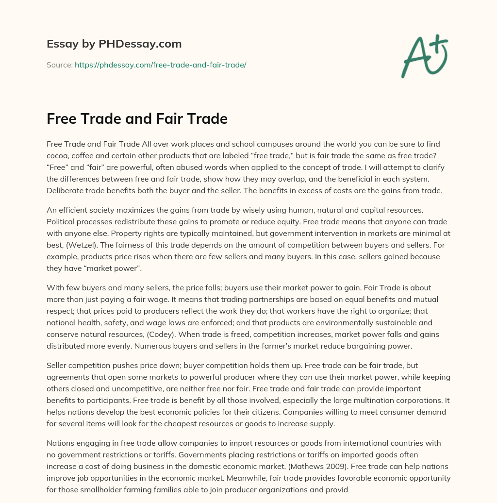 Free Trade and Fair Trade - PHDessay.com