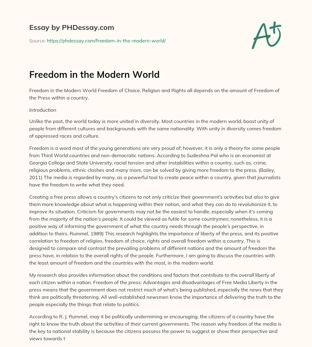 Freedom in the Modern World - PHDessay.com