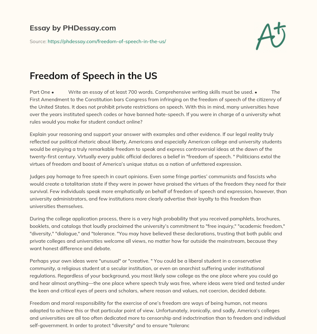 Freedom of Speech in the US - PHDessay.com
