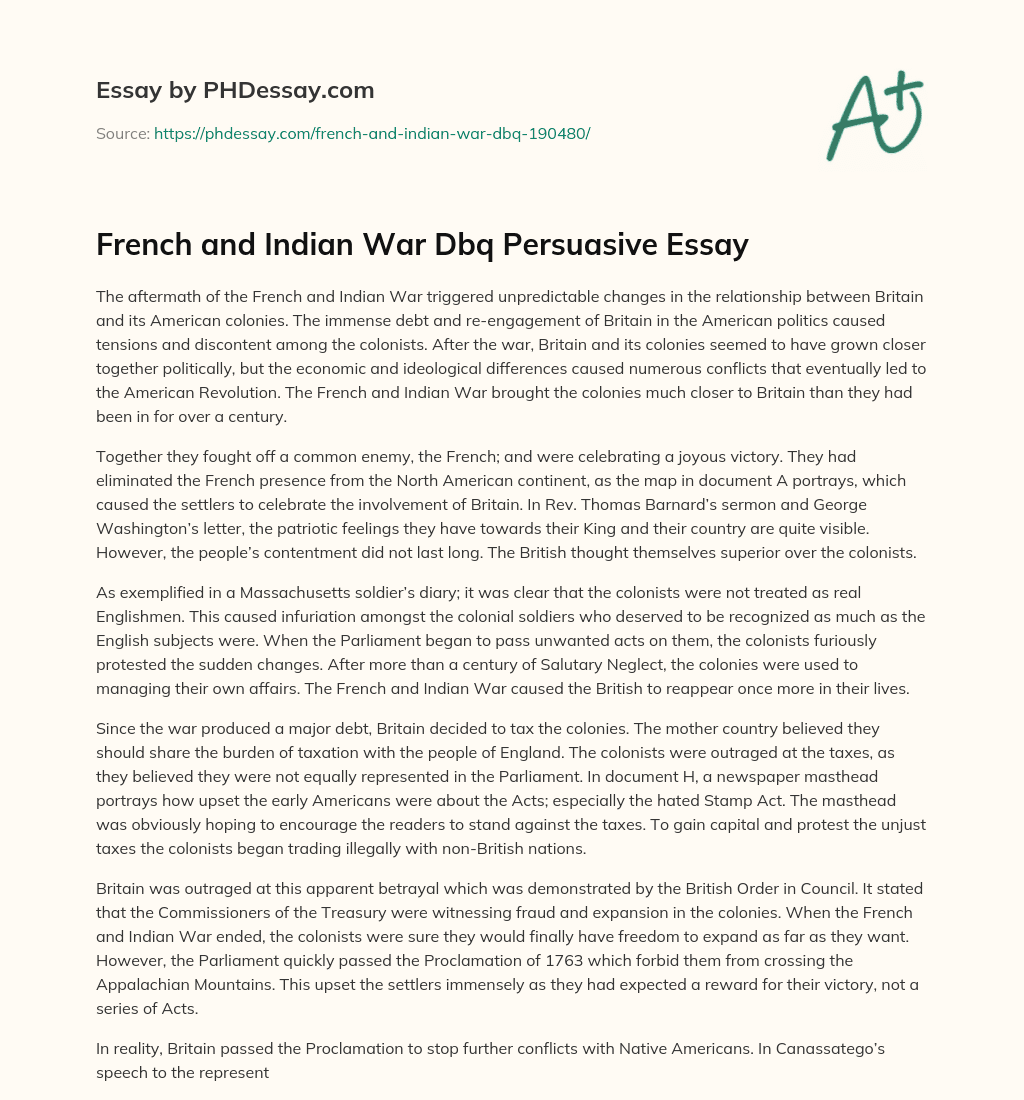 French and Indian War Dbq Persuasive Essay (600 Words) - PHDessay.com