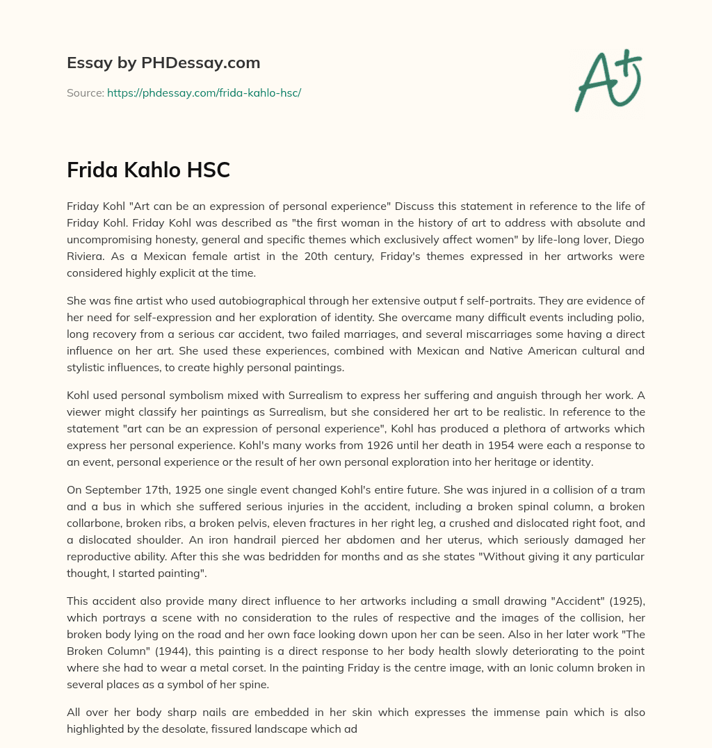 Frida Kahlo HSC - PHDessay.com