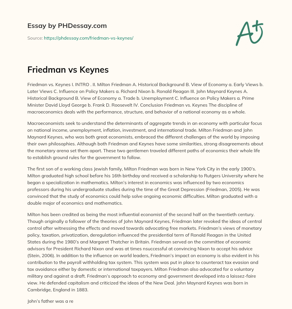 Friedman vs Keynes - PHDessay.com