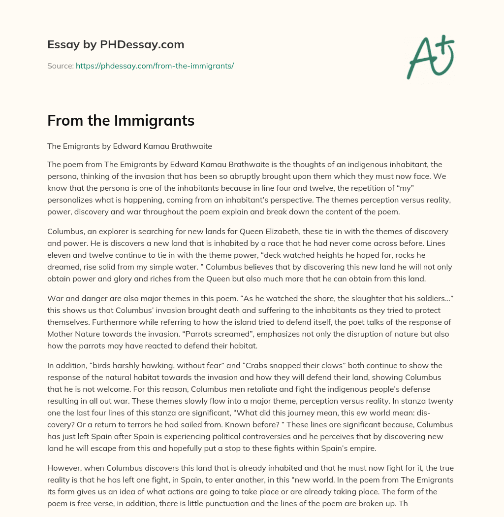 From the Immigrants - PHDessay.com