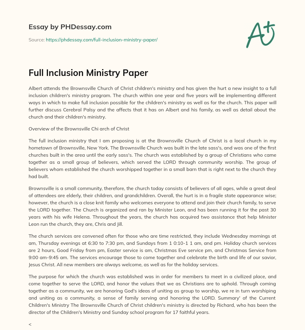 Full Inclusion Ministry Paper - PHDessay.com