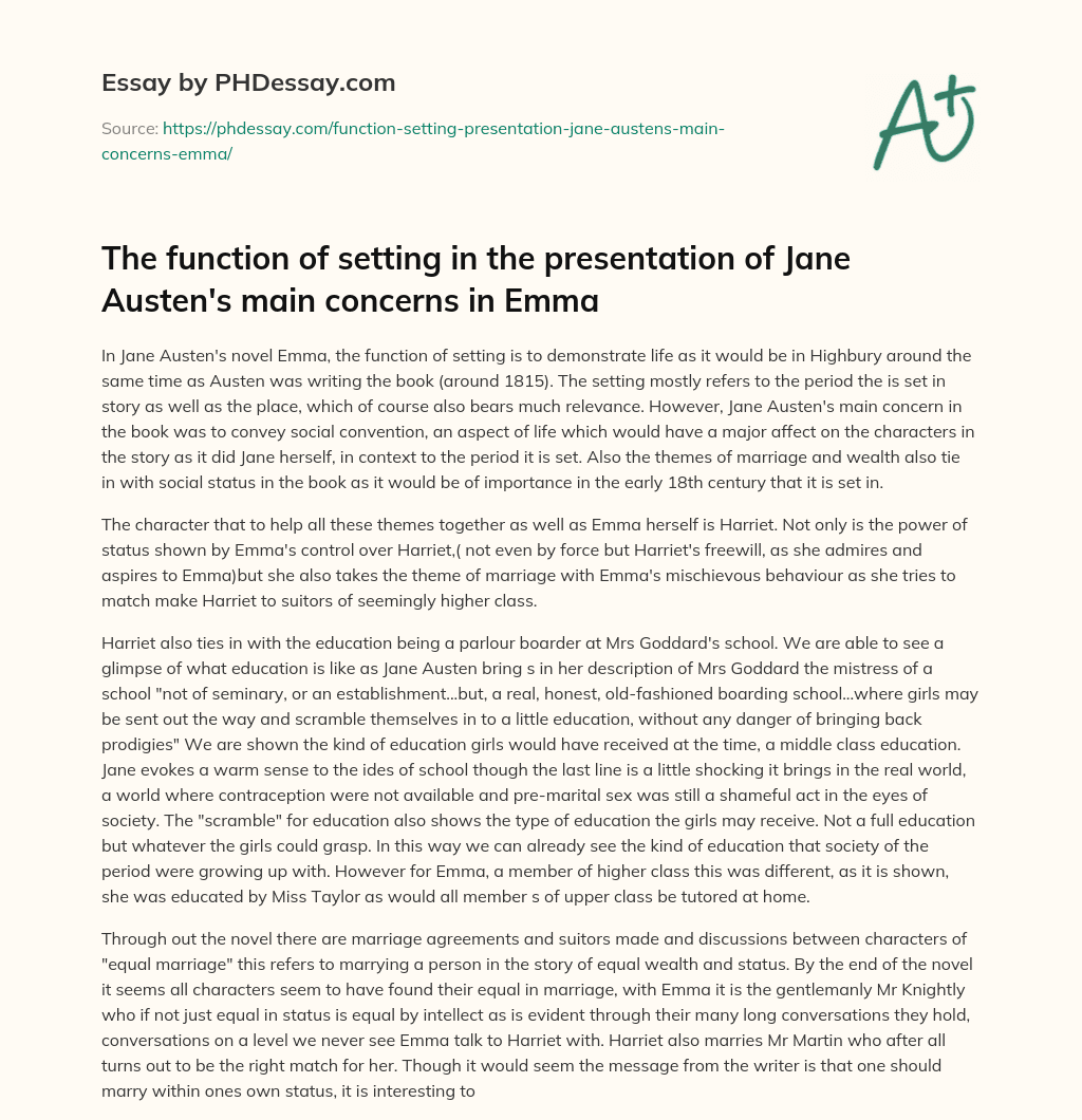 The Function Of Setting In The Presentation Of Jane Austen'S Main ...