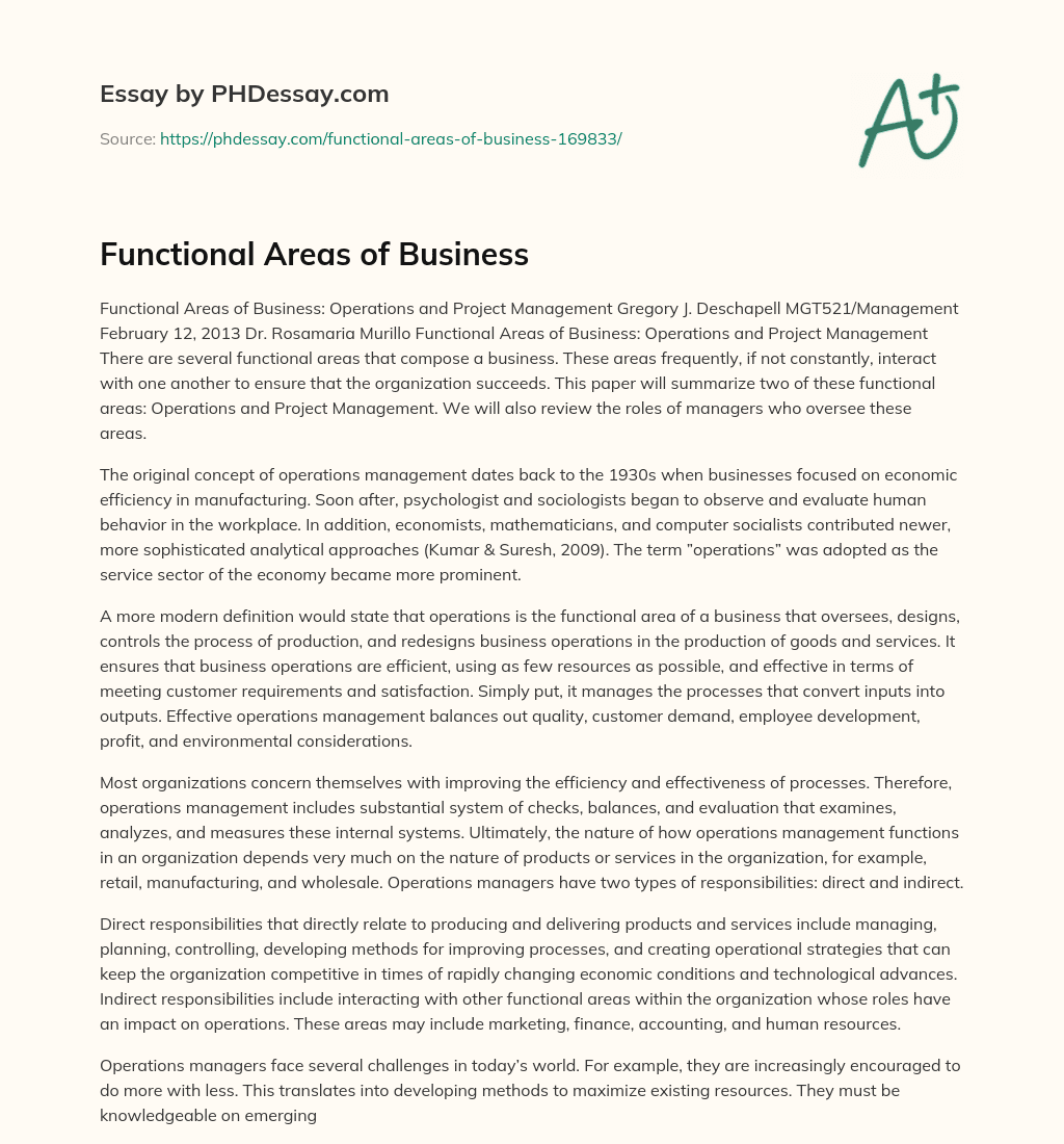Functional Areas of Business - PHDessay.com