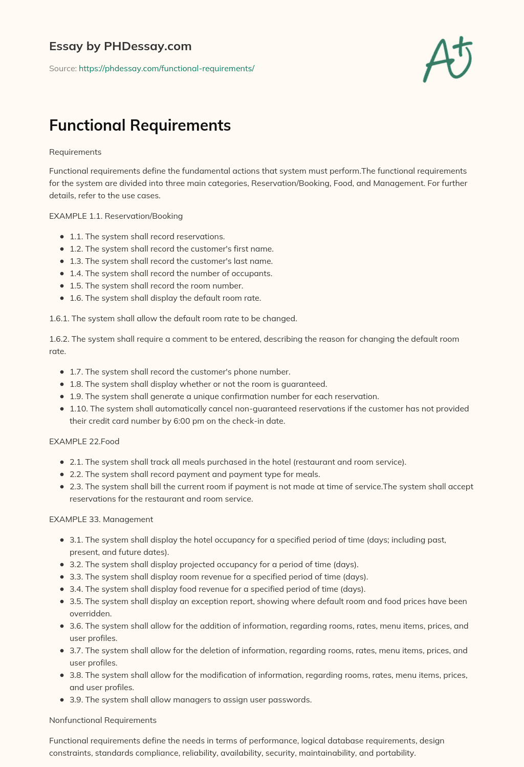 Functional Requirements - PHDessay.com