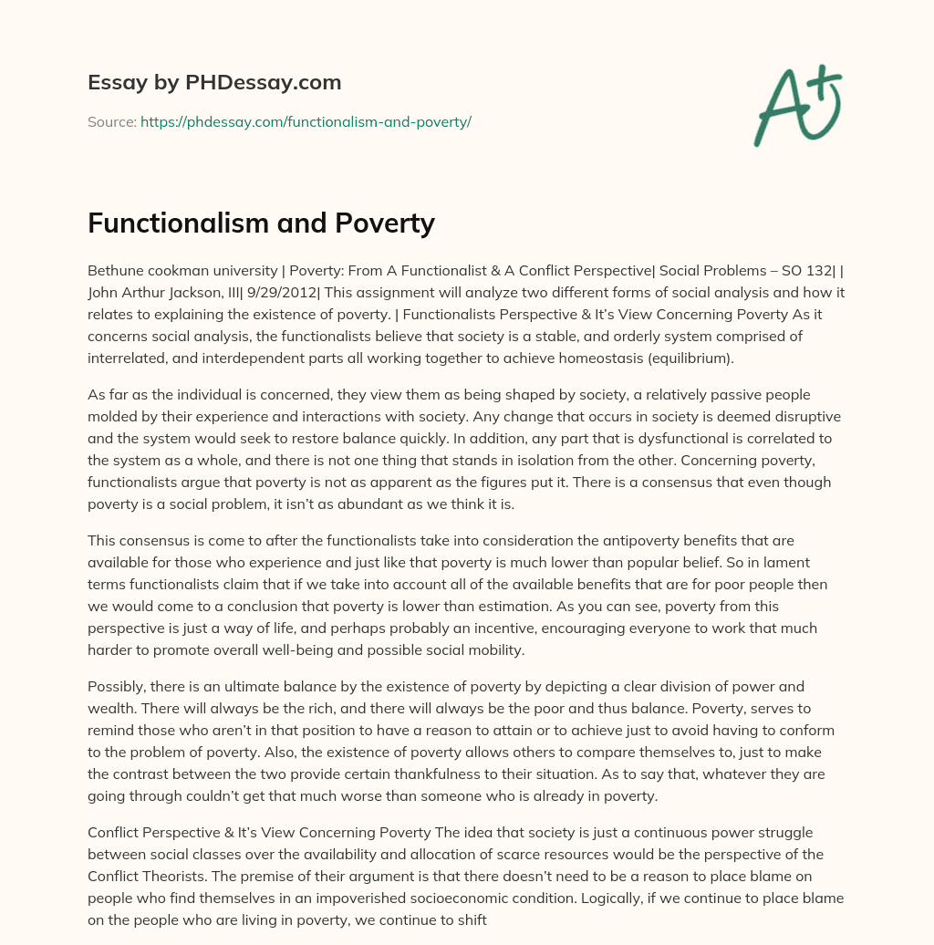 Functionalism and Poverty - PHDessay.com