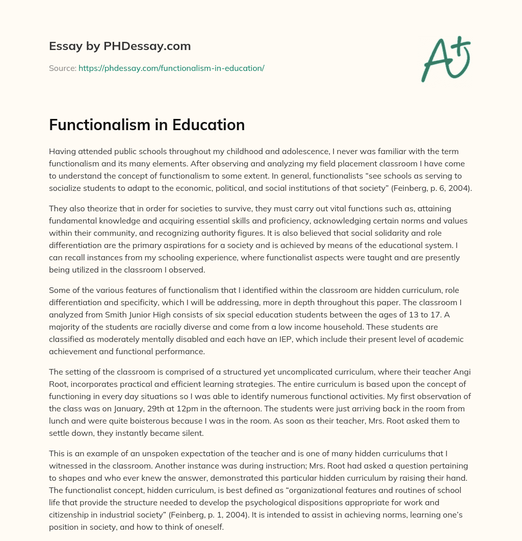 Functionalism in Education - PHDessay.com