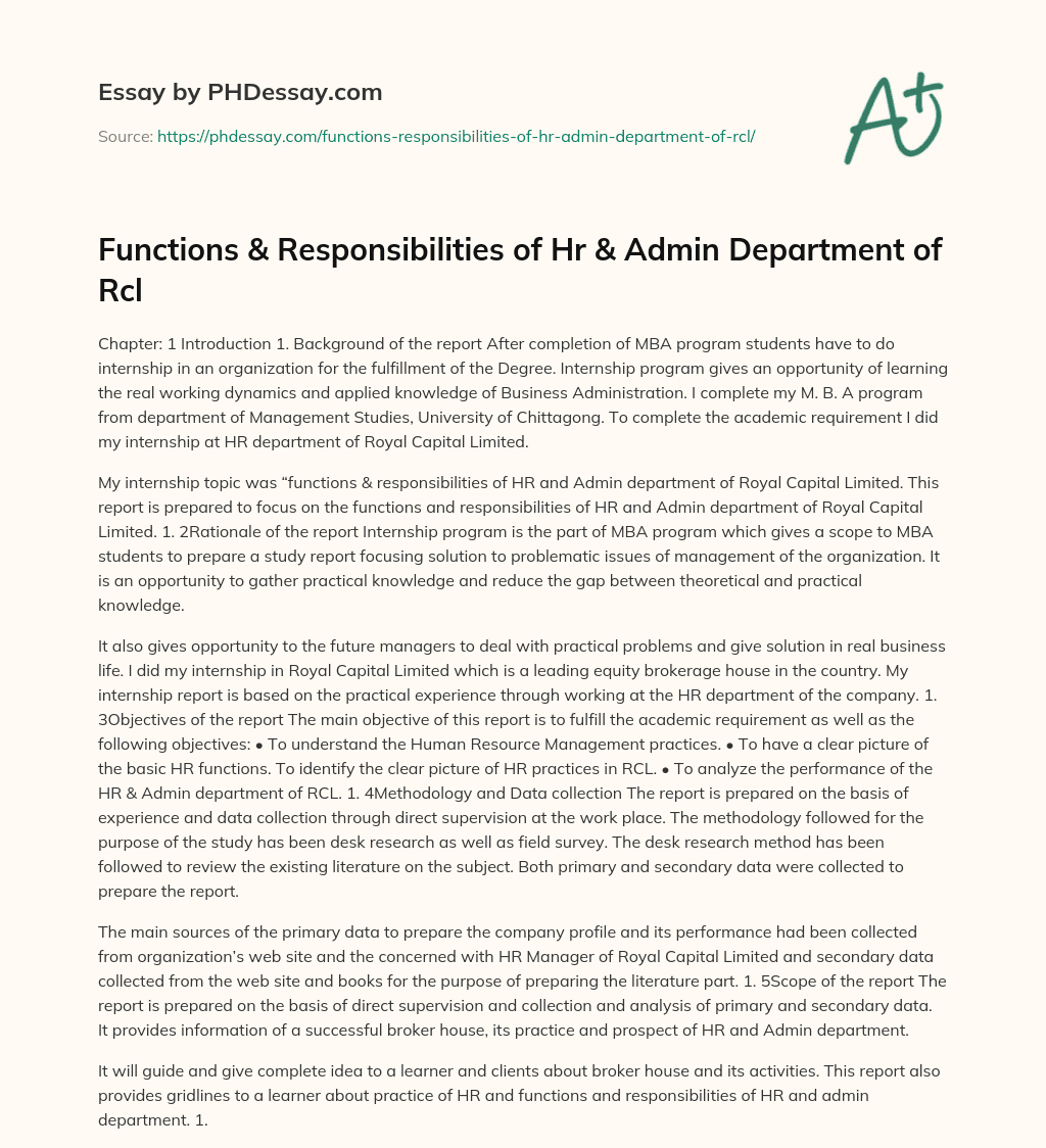 Functions & Responsibilities of Hr & Admin Department of Rcl - PHDessay.com
